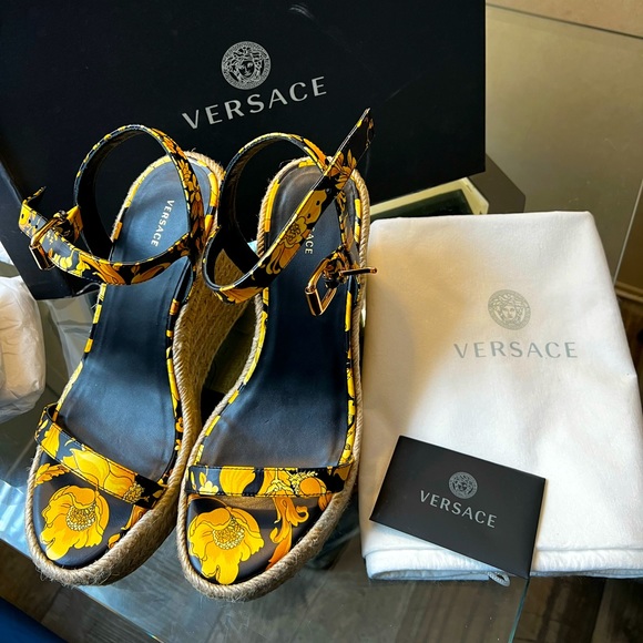Versace | Shoes | Versace Wedges With Barocco Print Size 38 | Poshmark